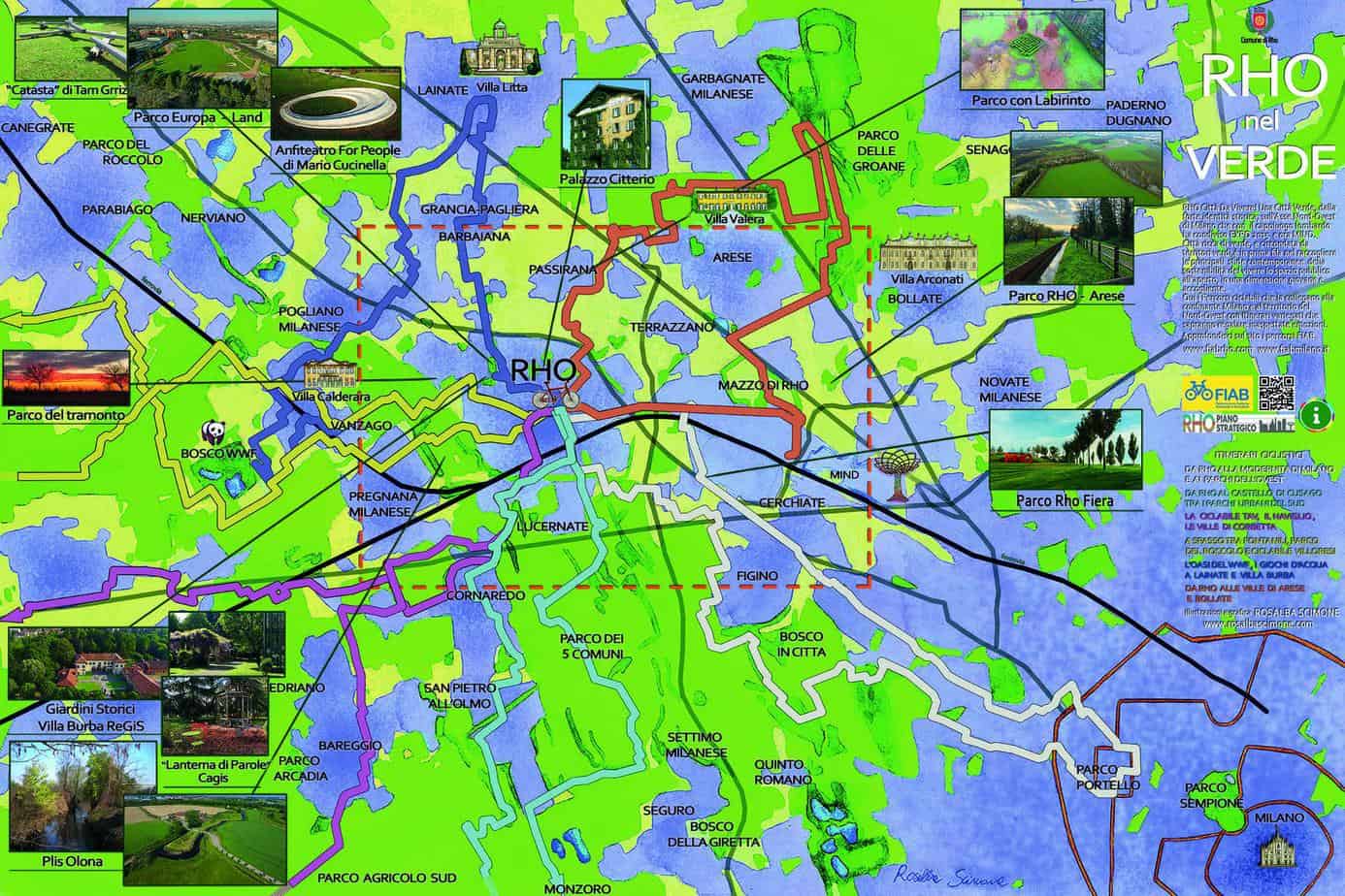 La mappa di Rho per un itinerario nel verde